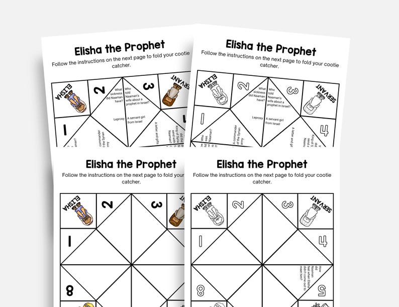 Elisha the Prophet, Printable Cootie Catcher, Sunday School Craft for ...