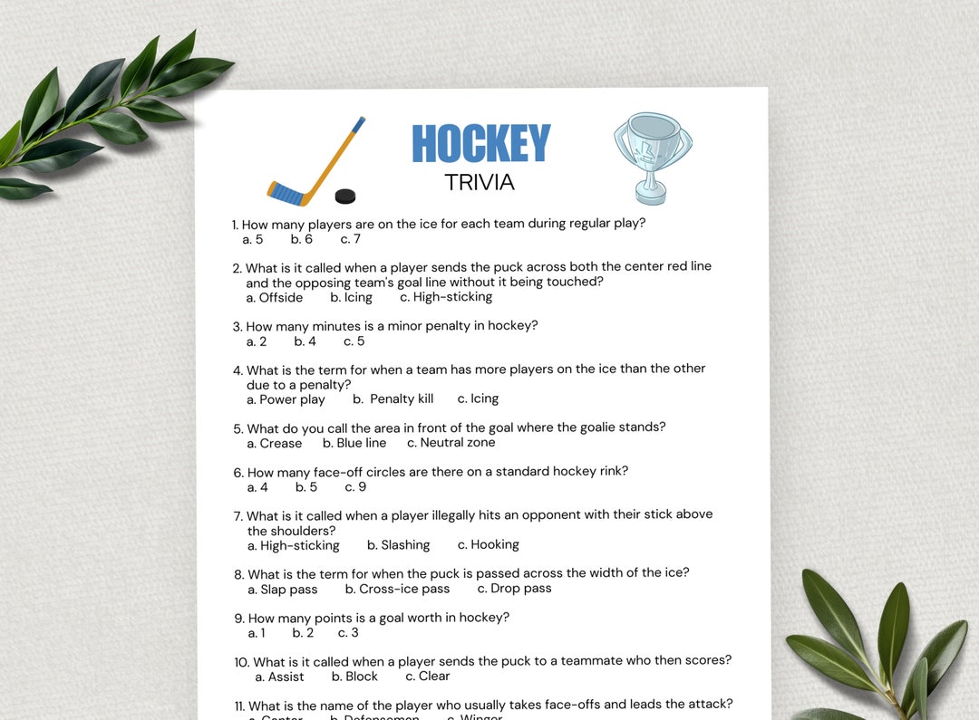 Hockey Trivia, Fun Printable Hockey Game, Sports Theme Birthday Party ...