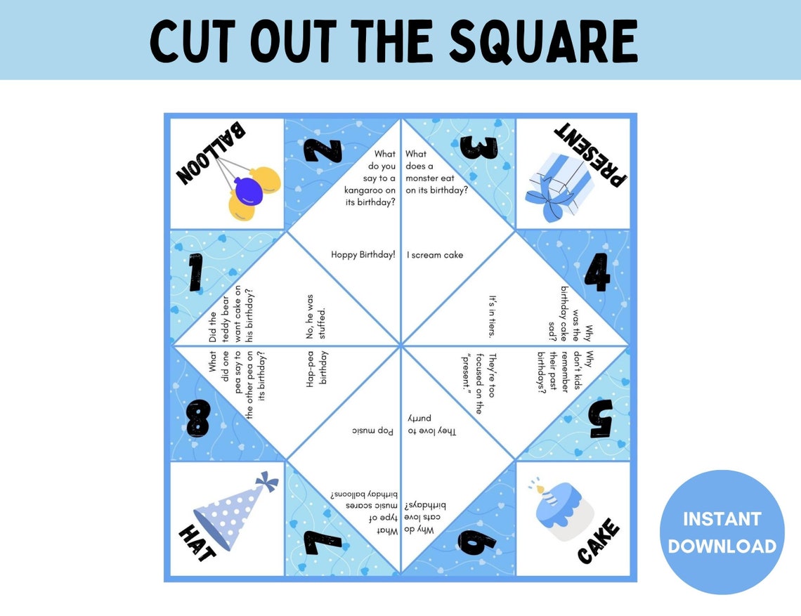 Birthday Jokes Cootie Catcher, Printable Paper Craft, Funny Fortune ...