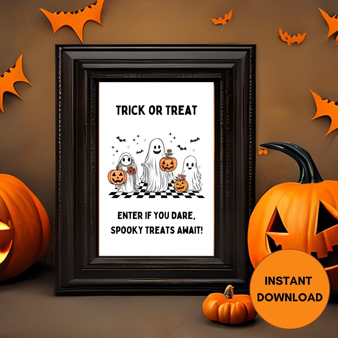 Halloween Trick or Treat Sign, Halloween Party Decor, Candy Sign, Door ...