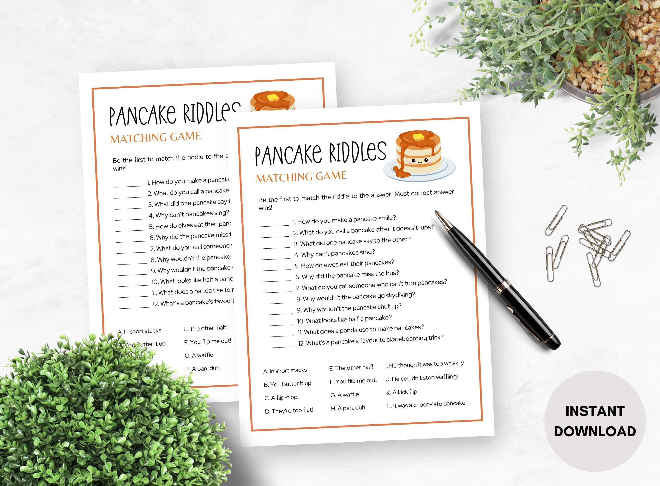 Printable Pancake Riddles, Birthday Party Game, Icebreaker, Slumber ...