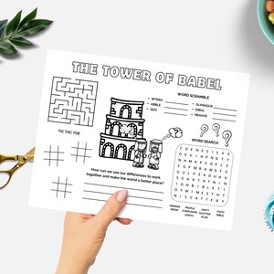 The Tower of Babel, Printable Bible Story Activity Placemat, Sunday ...