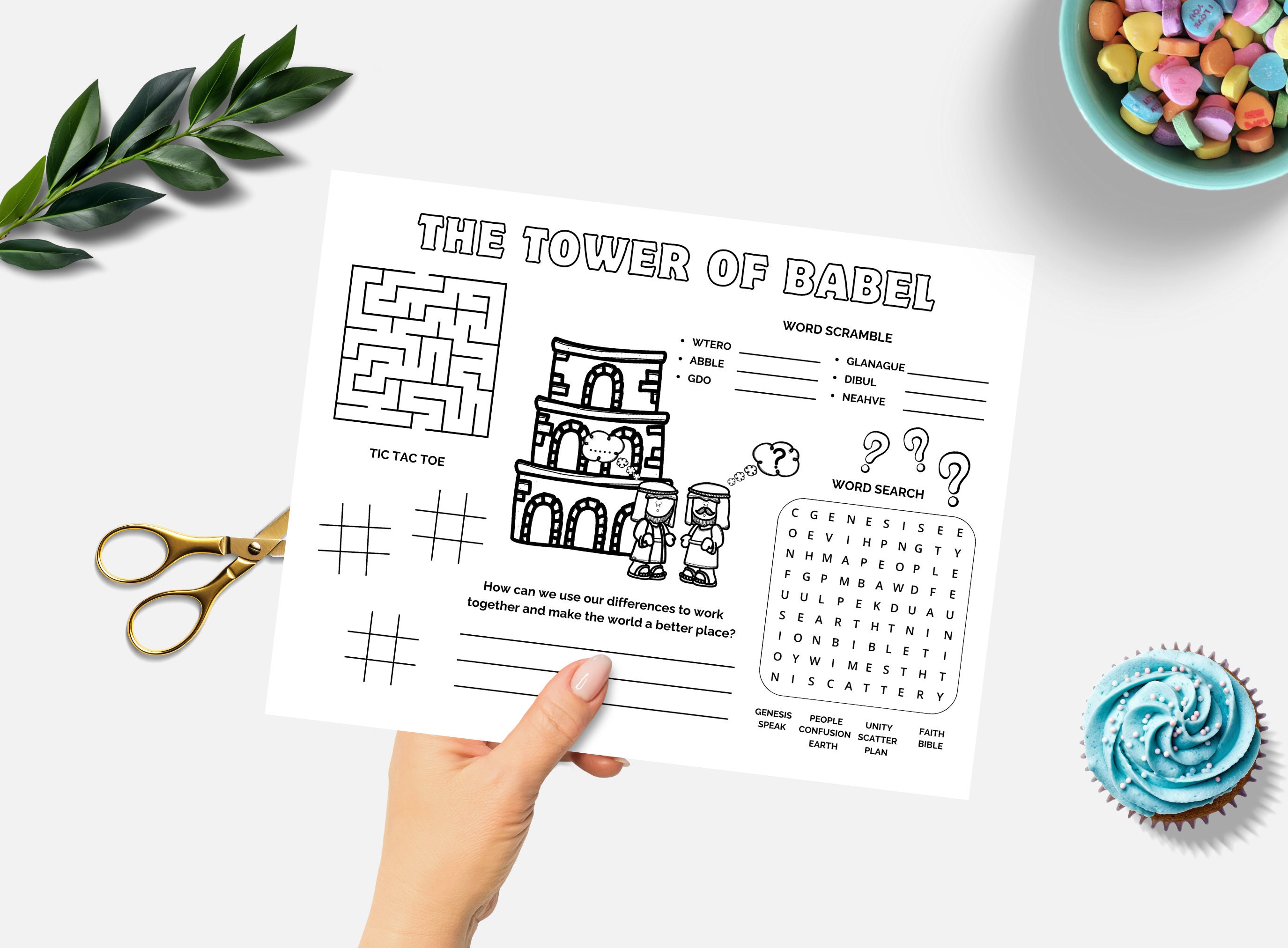 The Tower of Babel, Printable Bible Story Activity Placemat, Sunday ...