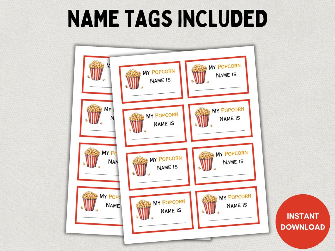 Whats Your Popcorn Name, Name Sign & Tags, Birthday Party Game ...