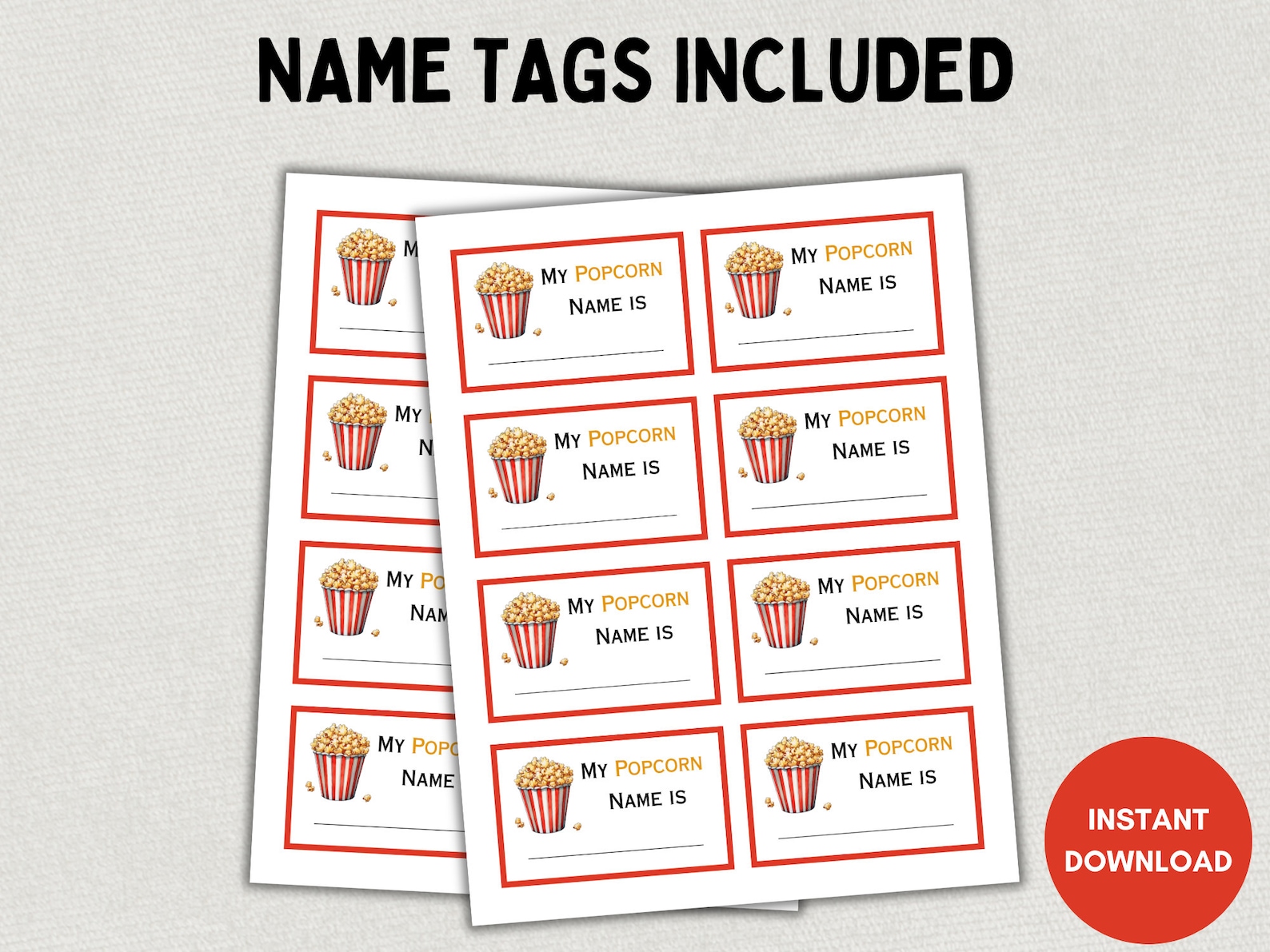 Whats Your Popcorn Name, Name Sign & Tags, Birthday Party Game ...