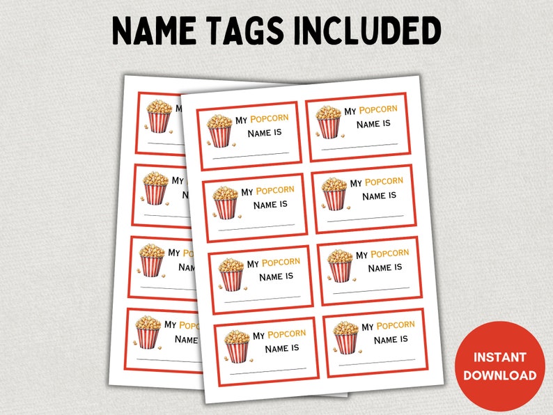 Whats Your Popcorn Name, Name Sign & Tags, Birthday Party Game ...