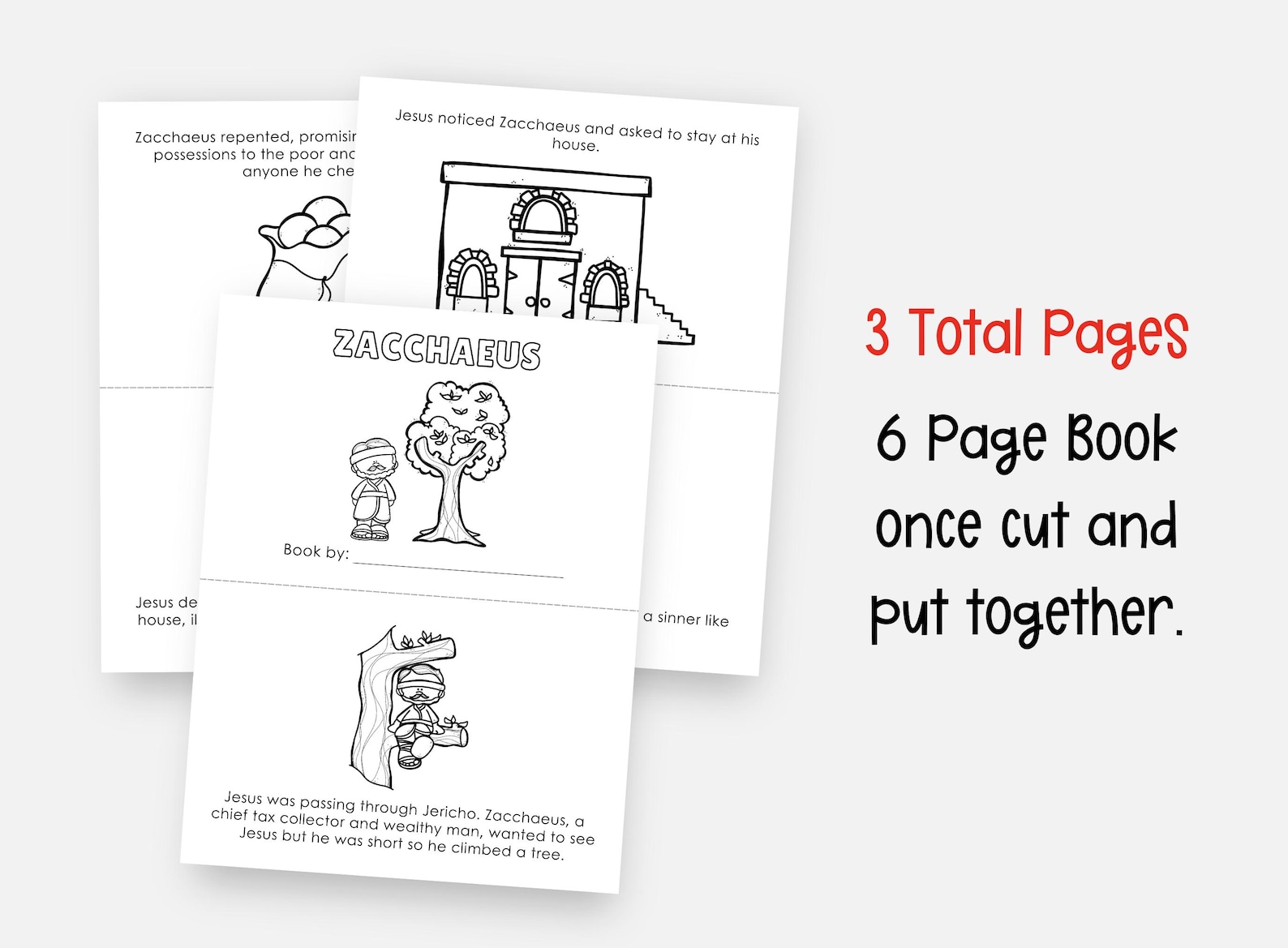 Zacchaeus, Printable Mini Bible Book, Sunday School Craft, Kids Bible ...