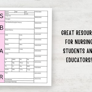 SBAR Nurse Report, Nursing Report Sheet, Nurse Brain Sheet, Patient ...