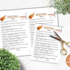 Basketball Trivia, Fun Printable Basketball Party Game, Sports Theme ...
