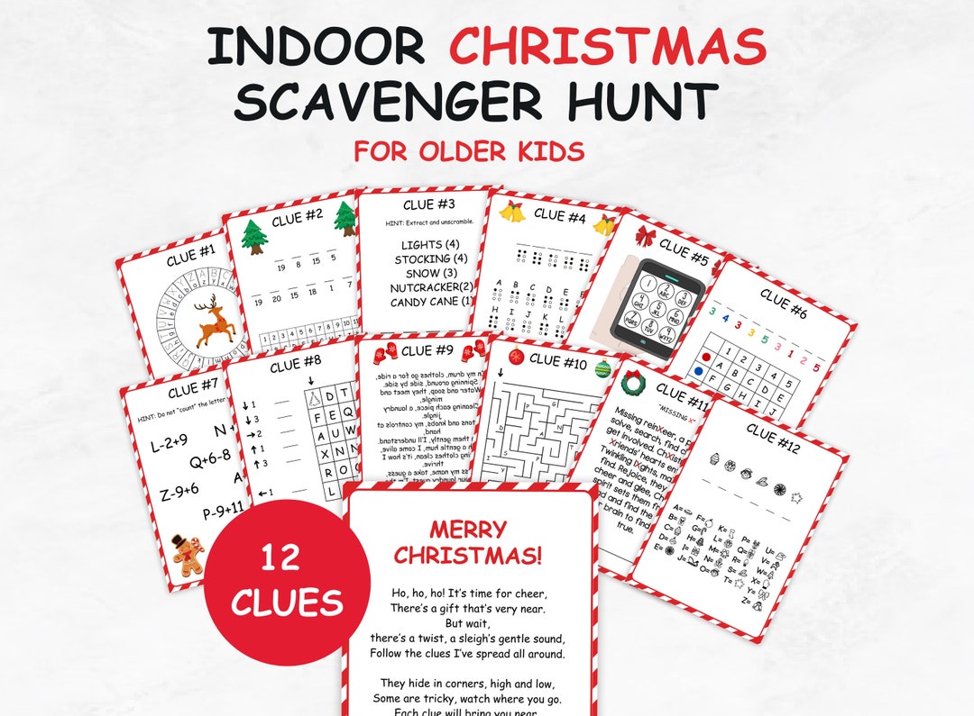 Christmas Scavenger Hunt, Indoor Xmas Scavenger Hunt for Older Kids ...