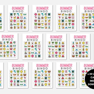 Summertime Bingo, Printable Pastel Summer Bingo Cards, Beach Group Game ...
