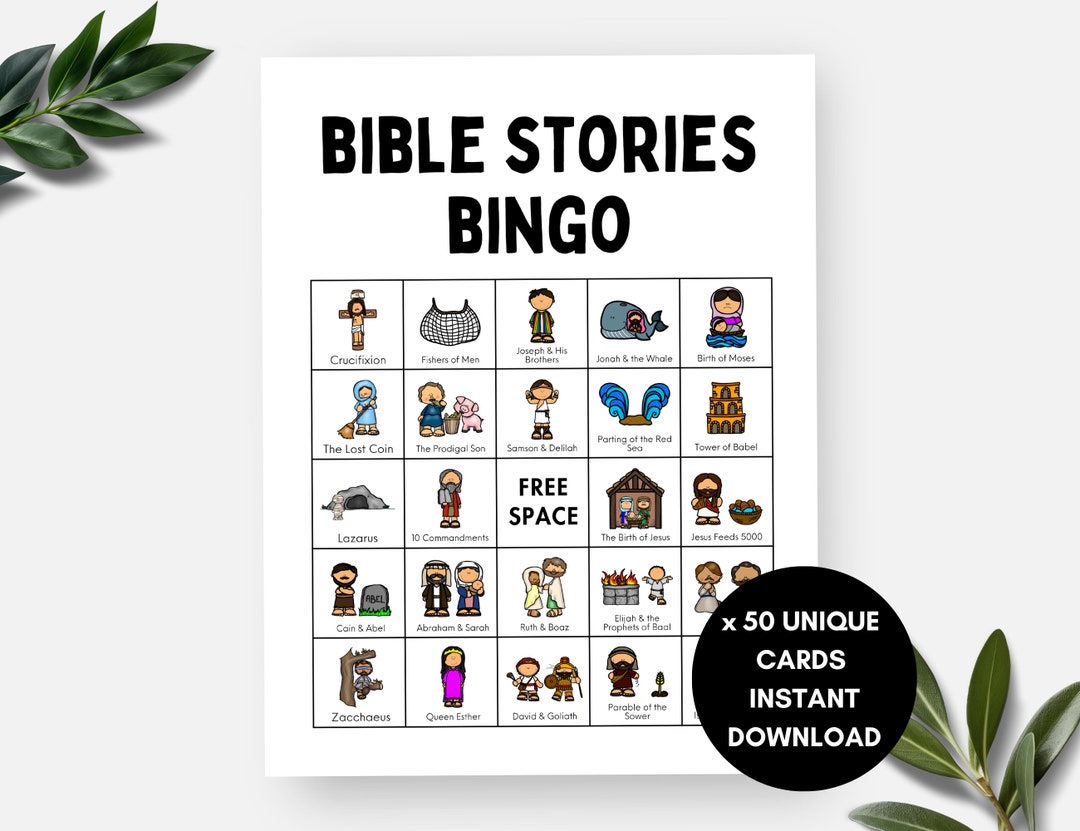 Bible Bingo, 50 Bible Stories Bingo Cards, Printable Sunday School ...