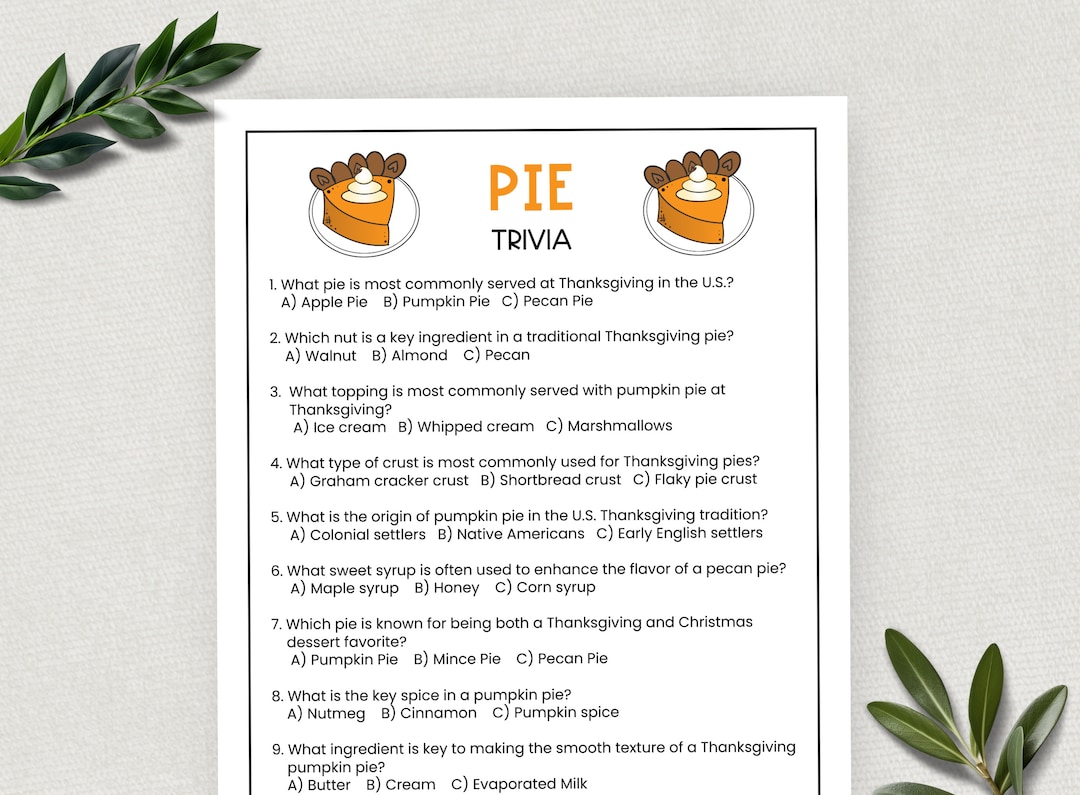 Pie Trivia, Printable Thanksgiving Trivia Game, Trivia Questions for ...