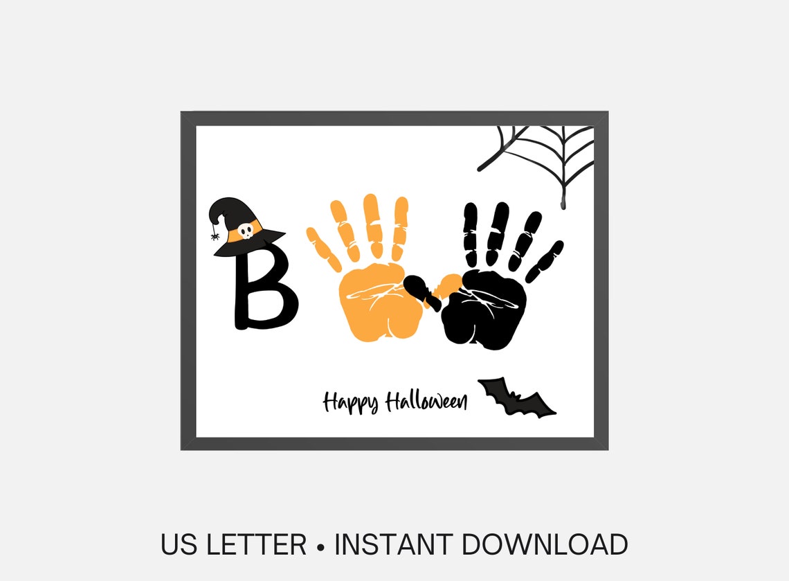 Halloween Handprint Art, Printable Baby Footprint Craft, Toddler ...