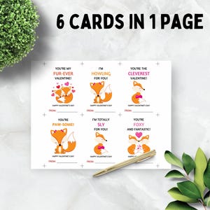 Fox Valentine, Printable Classroom Valentines, Student Gift Tags, Kids ...