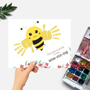 First Day of School Handprint Art, Bee Back to School Printable, Kids ...