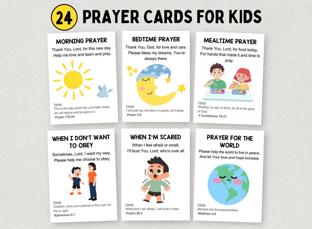 Prayer Cards for Kids, Teach Children How to Pray, Christian Bible KJV ...