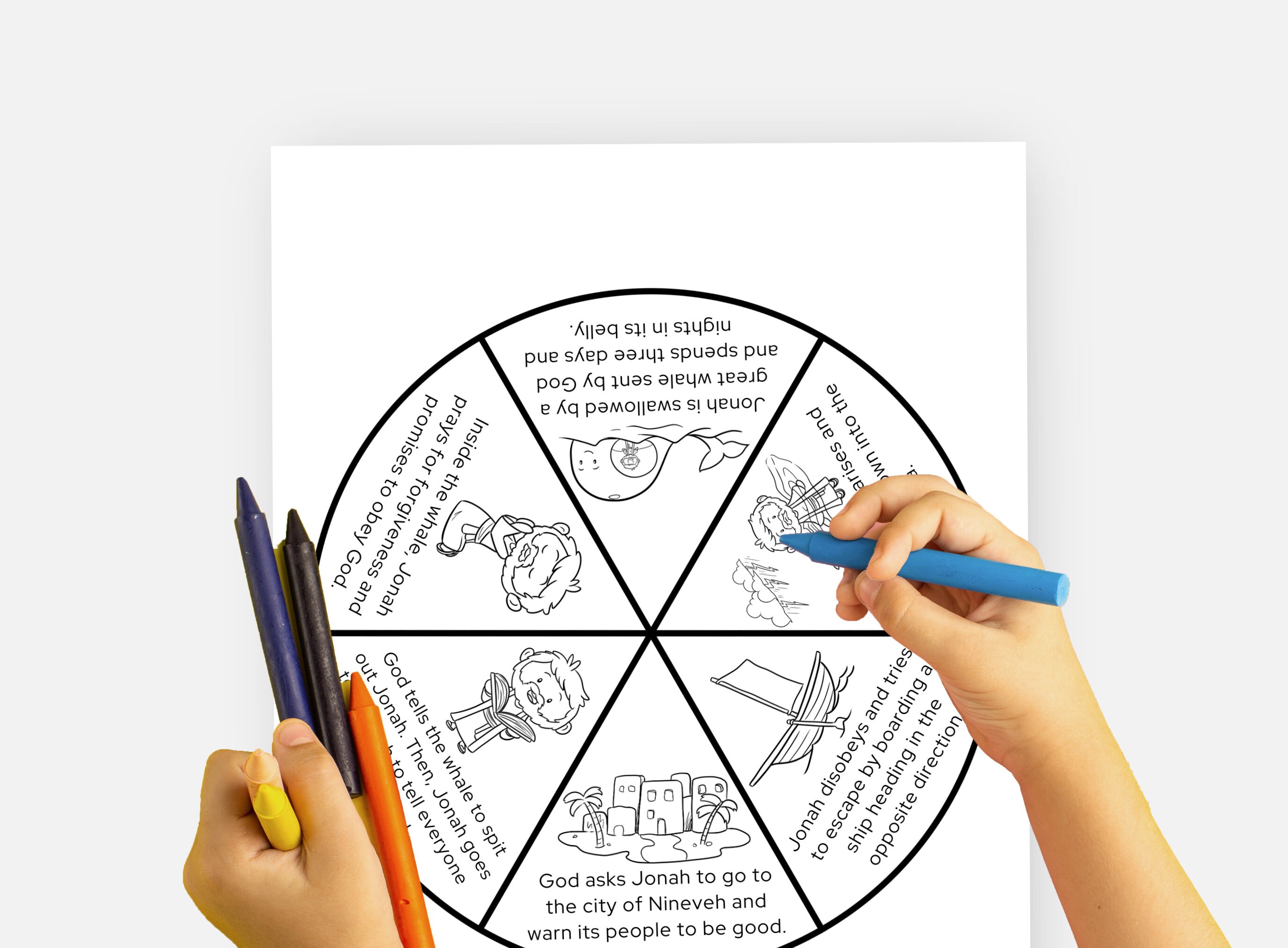 Jonah and the Whale, Printable Bible Coloring Wheel, Sunday School ...