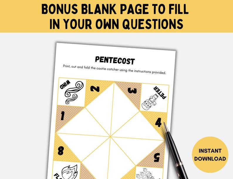 Pentecost Craft, Printable Holy Spirit Cootie Catcher, Day of Pentecost ...