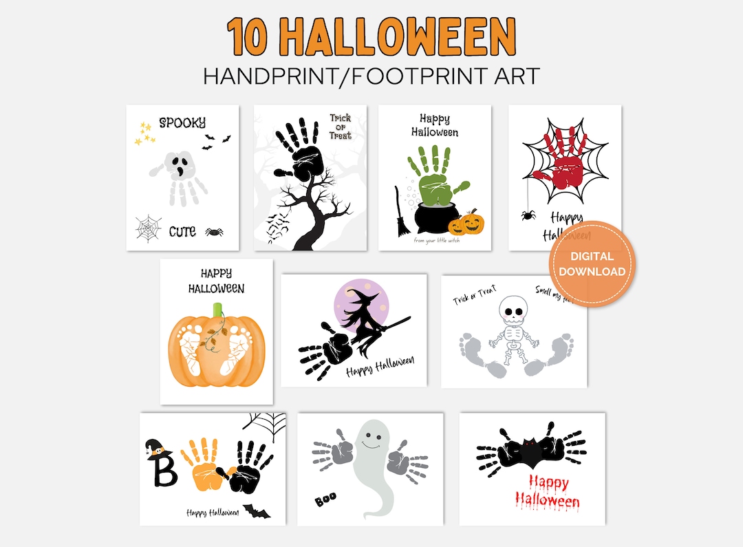 Halloween Handprint Art, Printable Baby Footprint Craft, Toddler ...