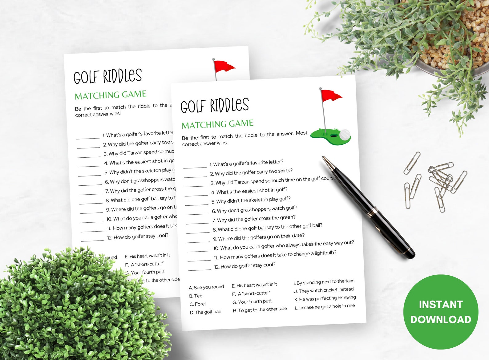 Golf Riddles, Printable Golf Activity, Fun Golf Theme, Birthday Party ...