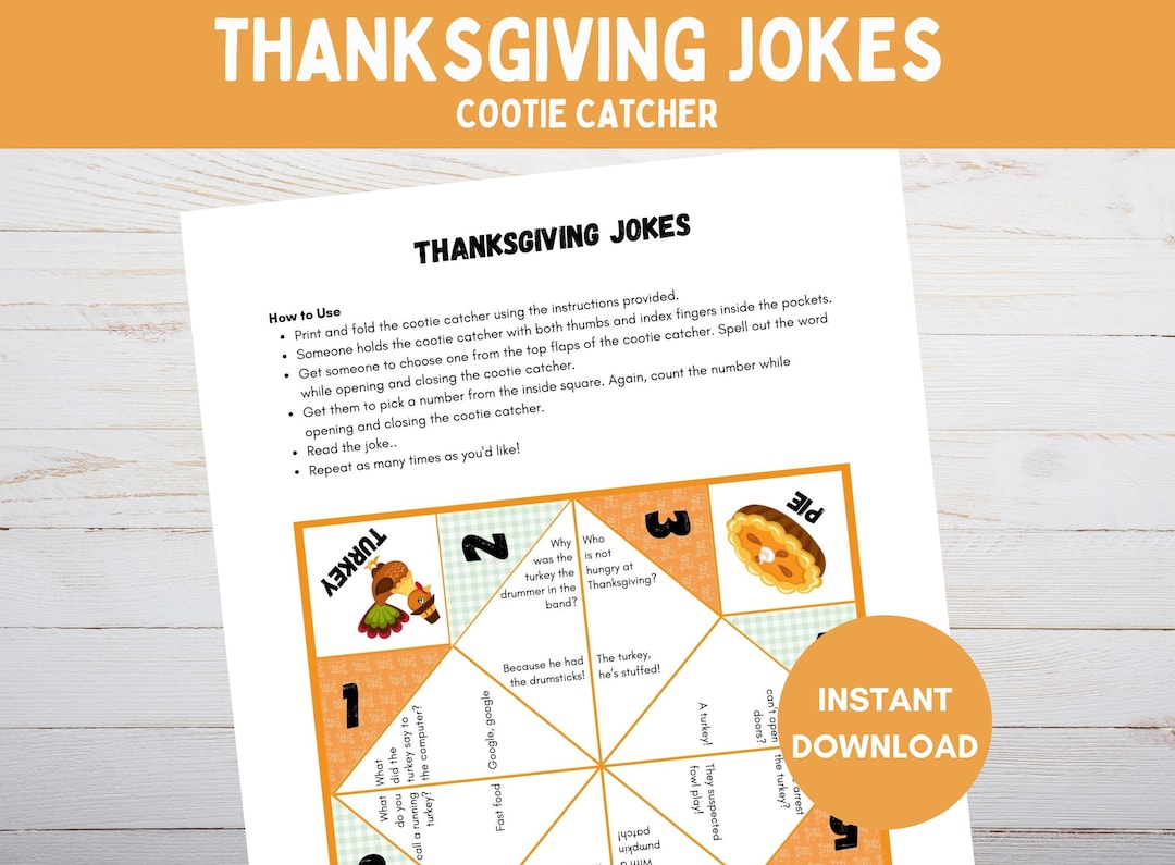 Thanksgiving Jokes Cootie Catcher, Printable Fortune Teller, Funny ...