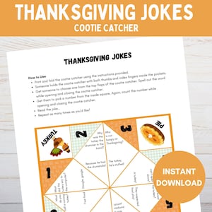 Thanksgiving Jokes Cootie Catcher, Printable Fortune Teller, Funny ...