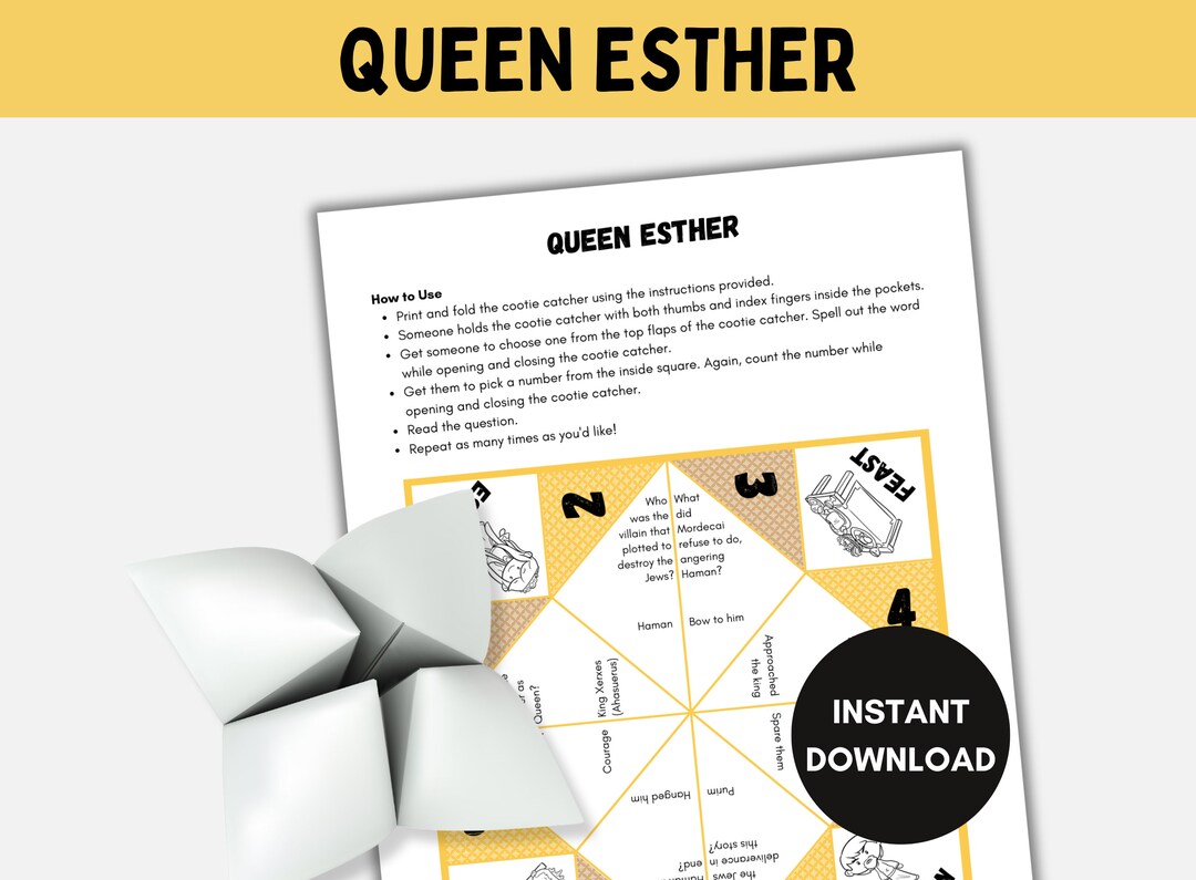 Queen Esther, Printable Cootie Catcher, Sunday School Craft, Kids Bible ...