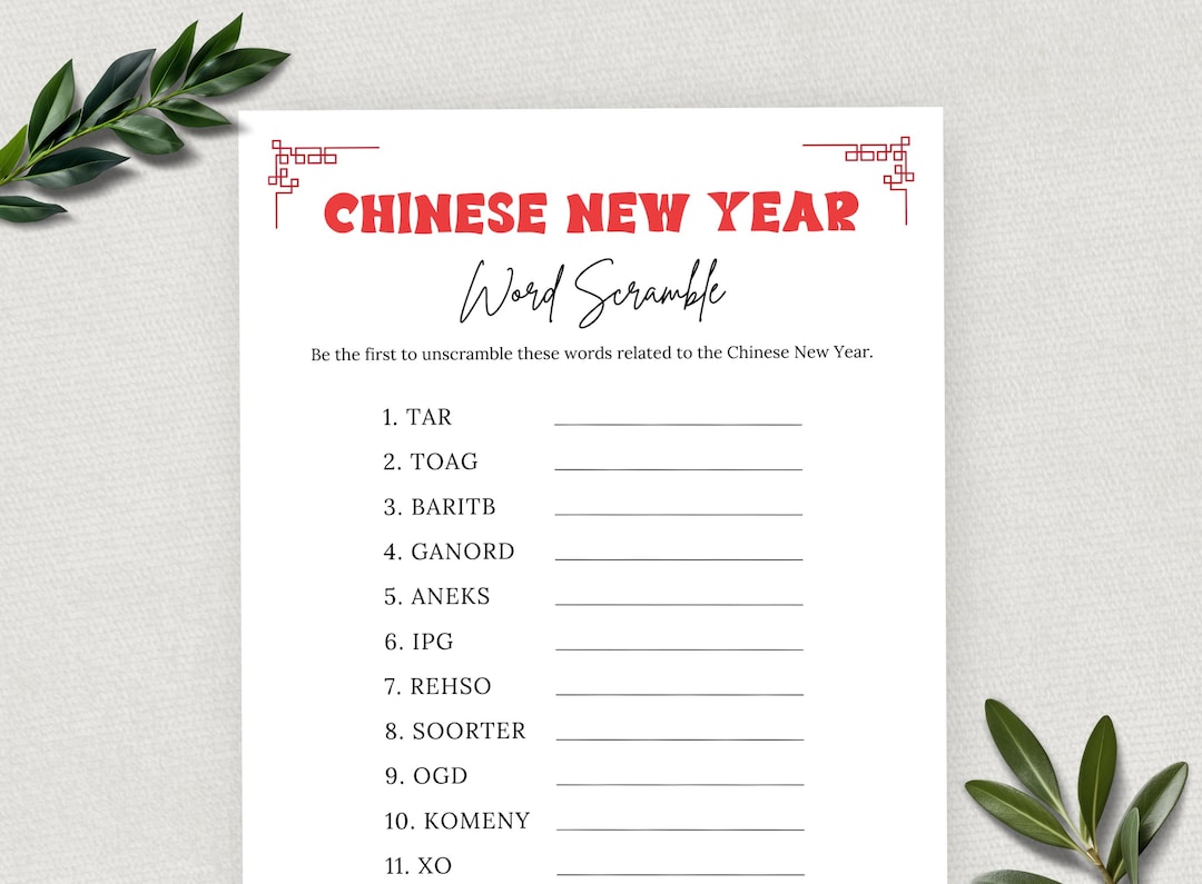 Chinese New Year Word Scramble, Printable 2025 Lunar New Year Party ...