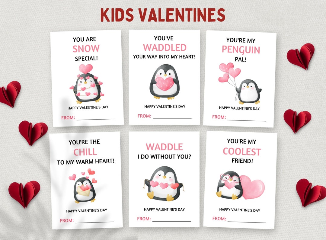 Printable Penguin Valentine, Fun School Valentine Gift Tags, Kids ...