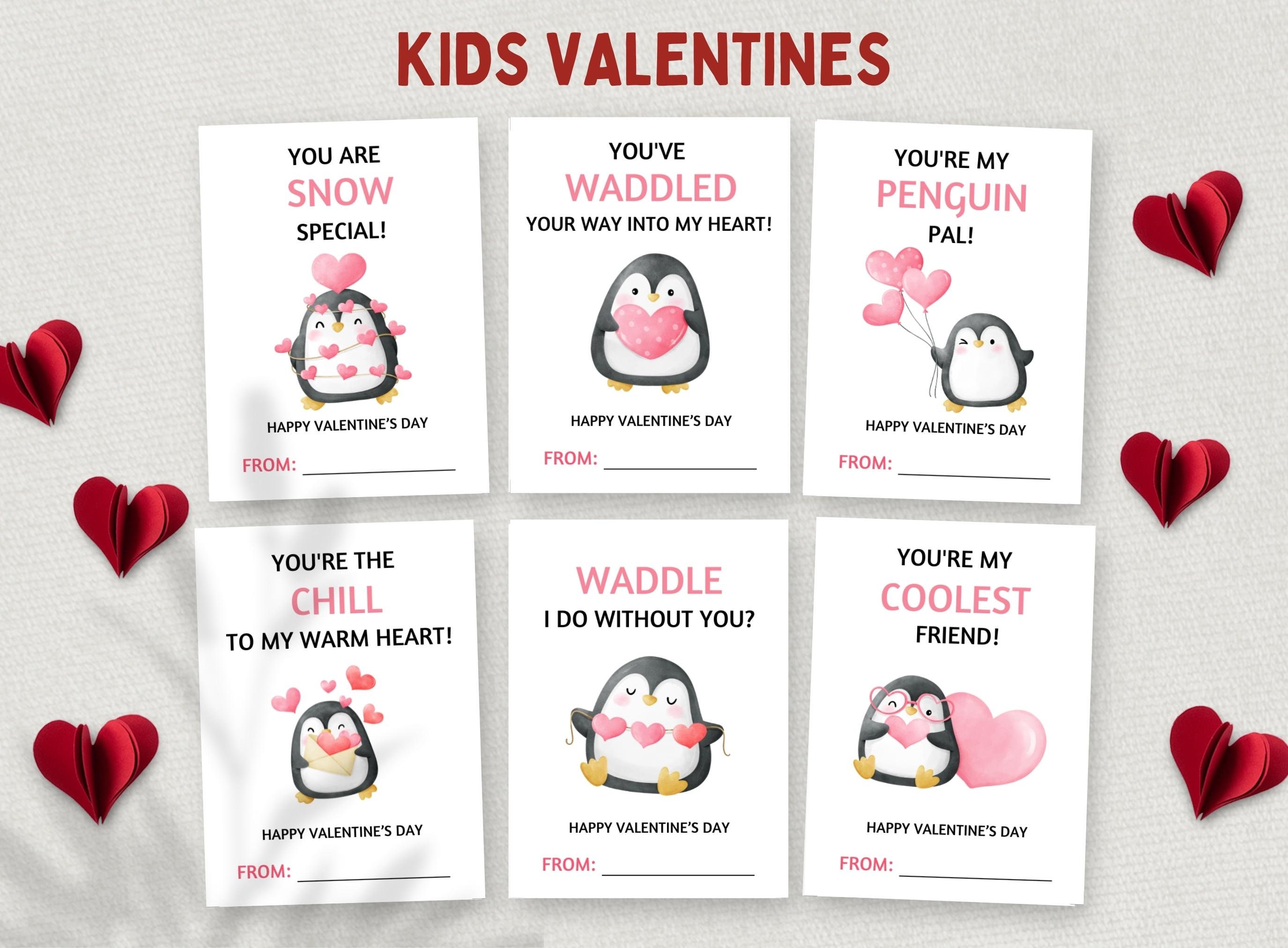 Printable Penguin Valentine, Fun School Valentine Gift Tags, Kids ...