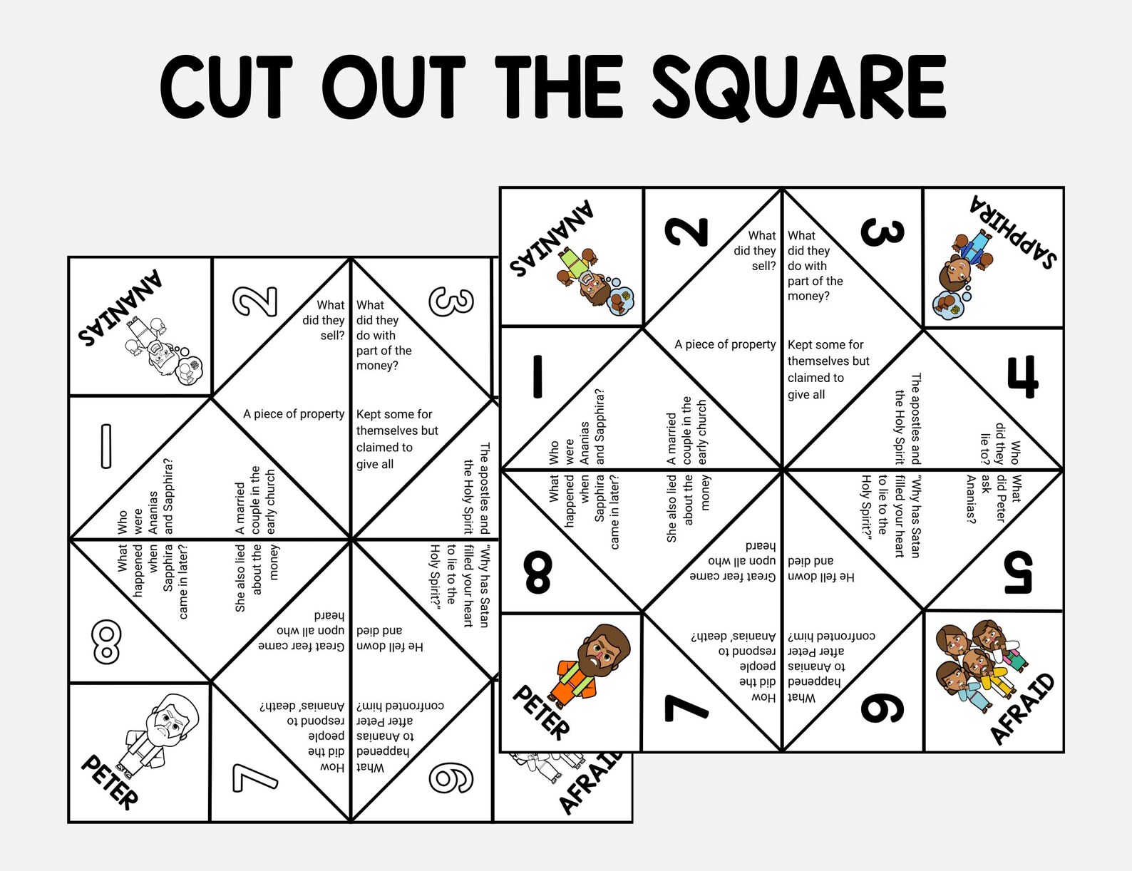 Ananias and Sapphira, Printable Cootie Catcher, Faith Sunday School ...