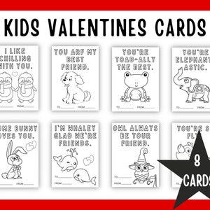 Animal Valentines, Printable Valentine Day Cards for Kids, Coloring ...