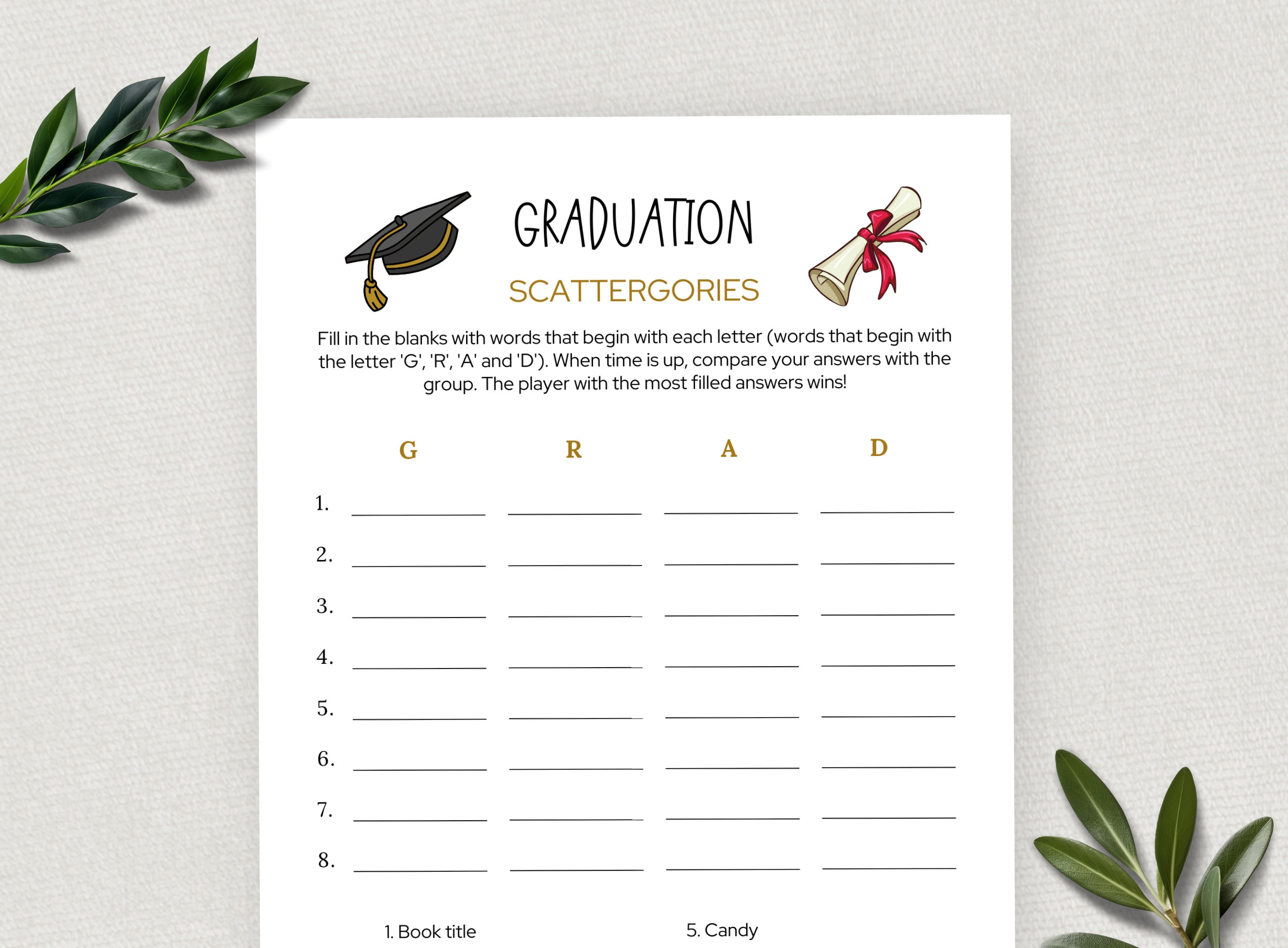 Graduation Scattergories, Printable Graduation Party Game, Fun High ...