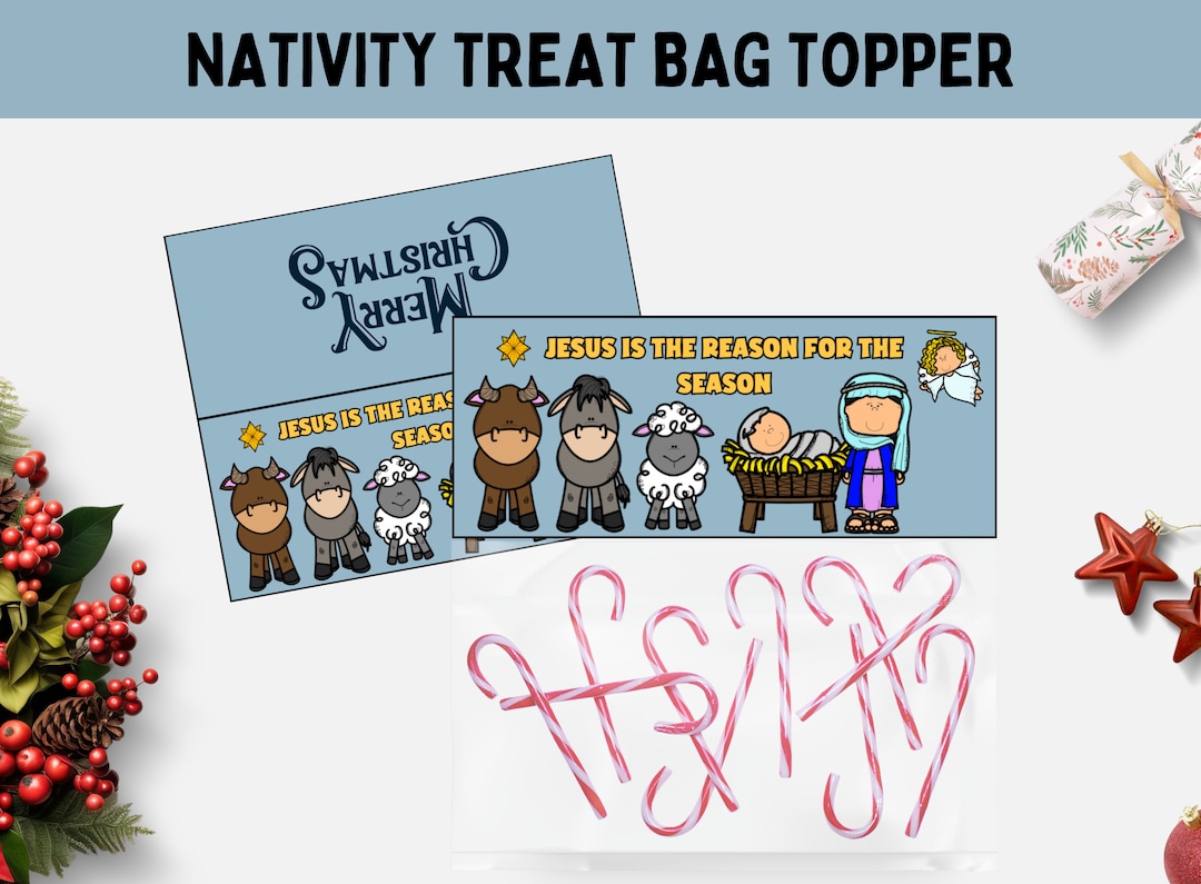 Nativity Treat Bag Toppers, Printable Christmas Party Favors, Xmas ...