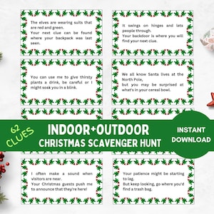 Indoor and Outdoor Christmas Scavenger Hunt Game, Printable Treasure ...