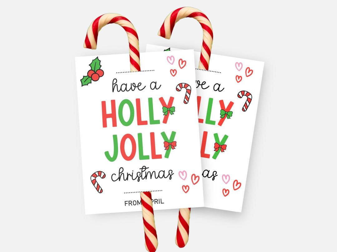 Holly Jolly Candy Cane Holder, Printable Candy Cane Gram, Christmas ...