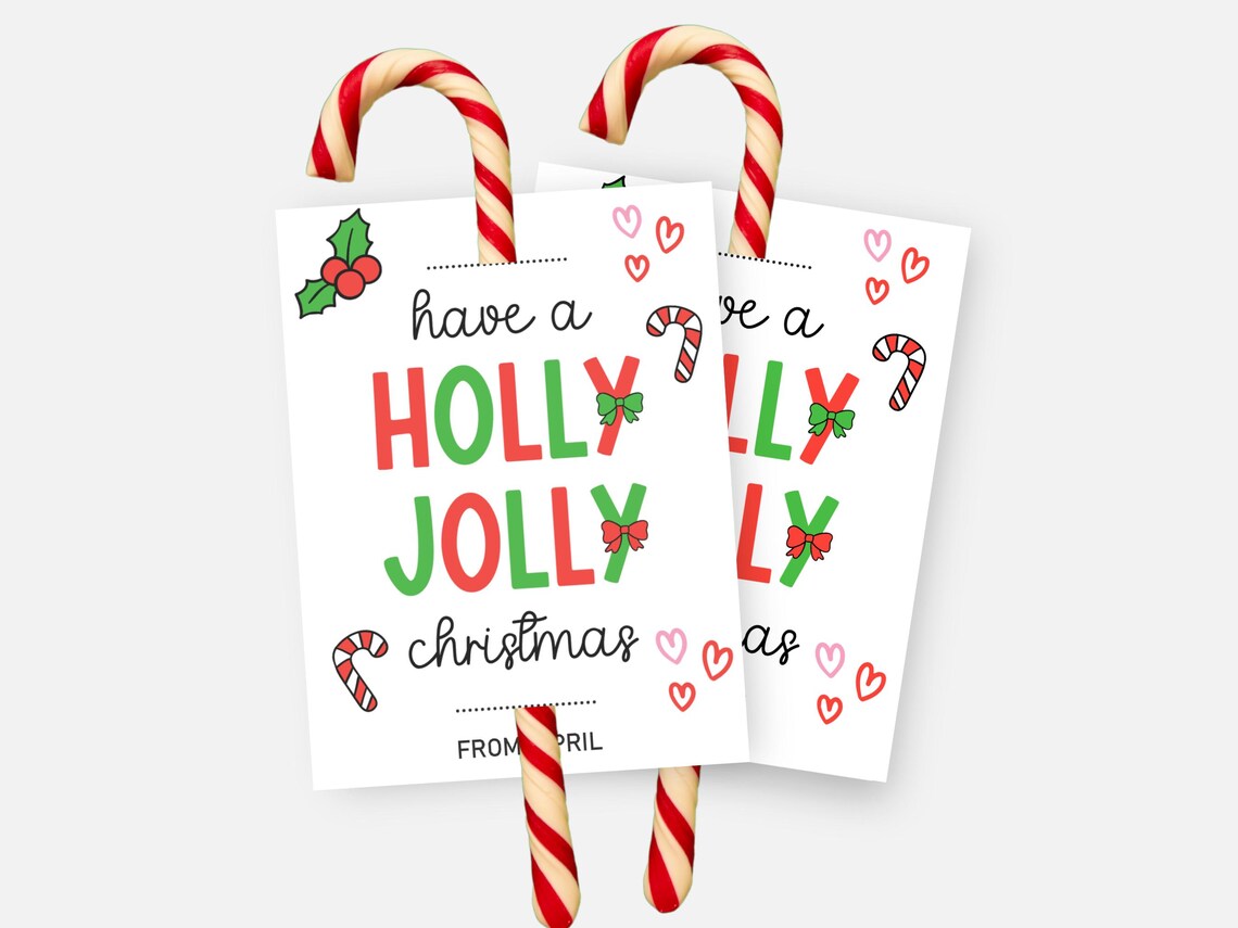 Holly Jolly Candy Cane Holder, Printable Candy Cane Gram, Christmas ...