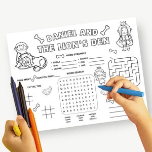 Daniel in the Lion's Den, Printable Kids Bible Activity Placemat ...