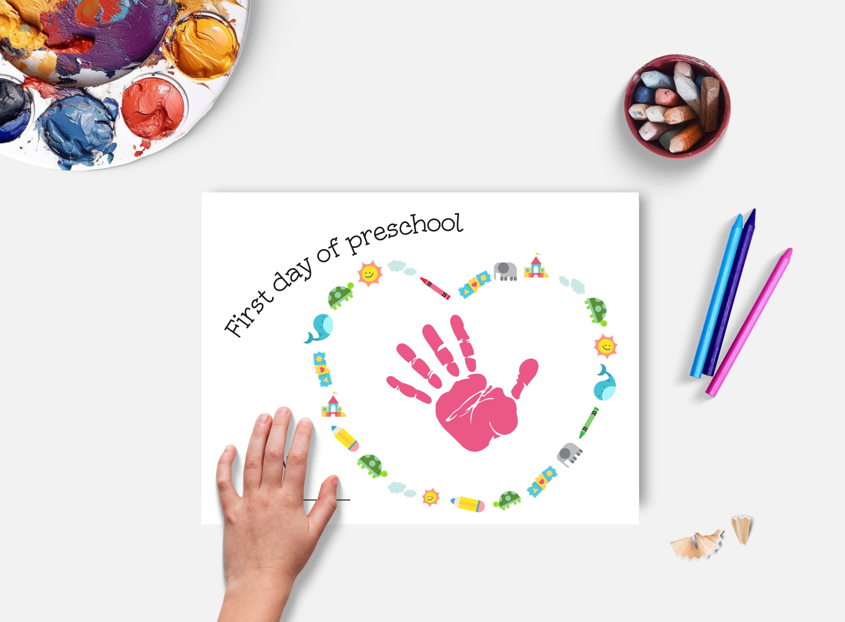 First Day of Preschool Handprint Art, Back to School Printable, Kids ...