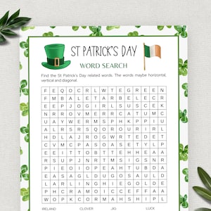 St Patricks Day Word Search, Fun St Paddys Activity for Kids and Adults ...
