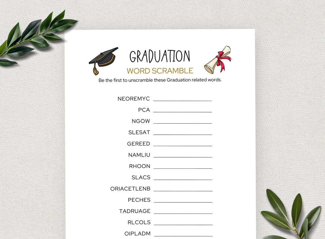Graduation Word Scramble, Printable Graduation Party Game, Fun High ...