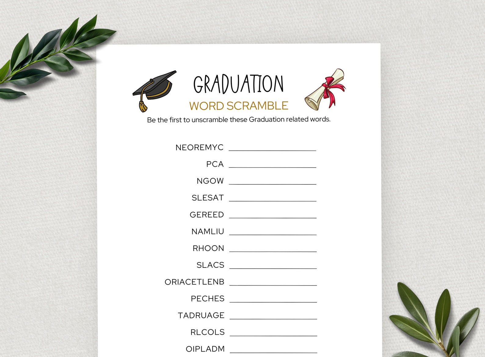 Graduation Word Scramble, Printable Graduation Party Game, Fun High School/college/university ...