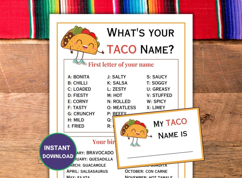 Whats Your Taco Name, Whats My Taco Name, Cinco De Mayo Games, Taco ...