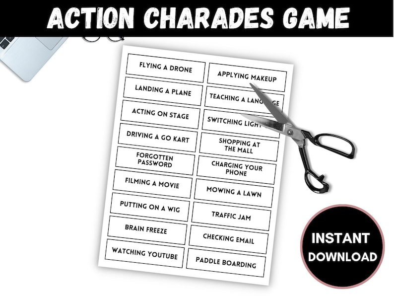 Printable Charades Game, 70 Fun Words and Actions, Charades, Charades ...