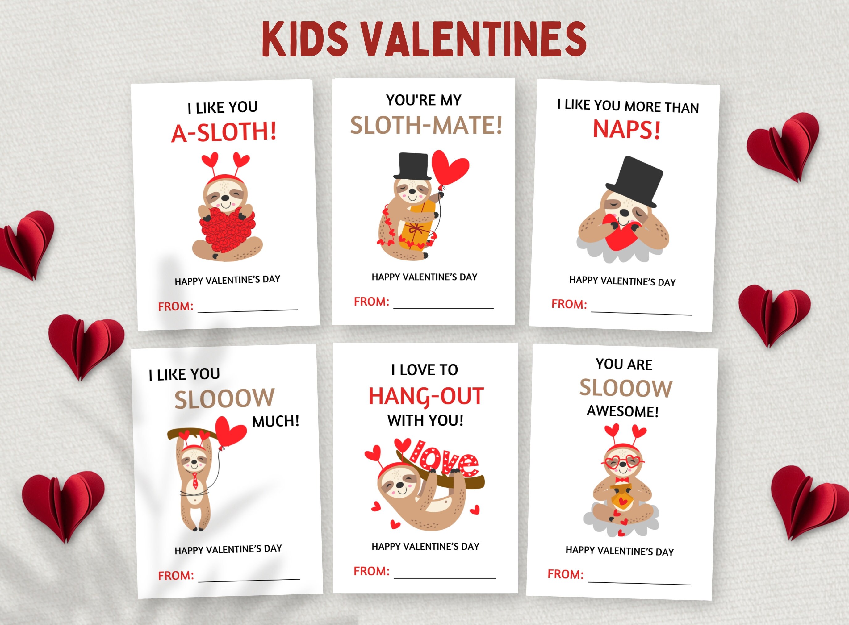 Printable Sloth Valentines, Fun School Valentine Gift Tags, Kids ...