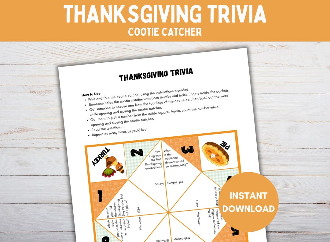 Thanksgiving Trivia Cootie Catcher, Printable Friendsgiving Game, Fall ...