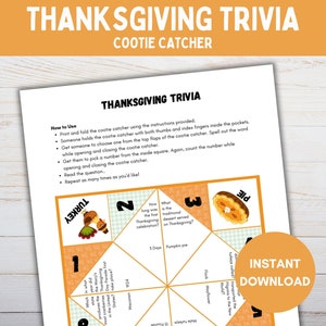 Thanksgiving Trivia Cootie Catcher, Printable Friendsgiving Game, Fall ...