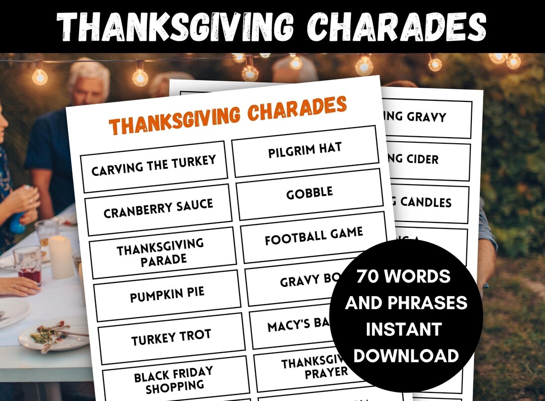 Thanksgiving Charades Game, Friendsgiving Pictionary, Turkey Day ...