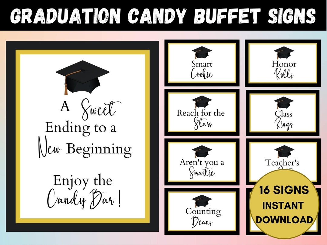 Graduation Candy Bar, Grad Party Favors, Candy Buffet Signs, Candy ...